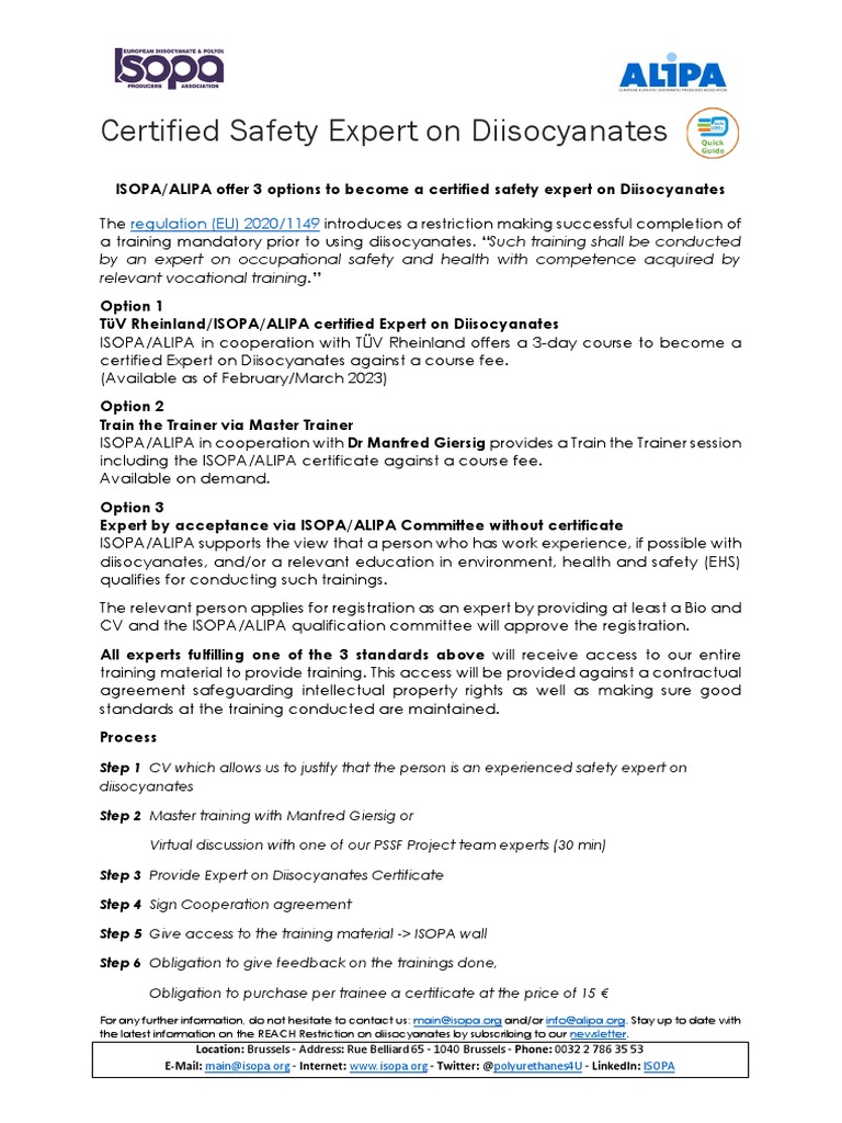 Guide - ISOPA - ALIPA - Certified Safety Expert On Diisocyanates | PDF ...