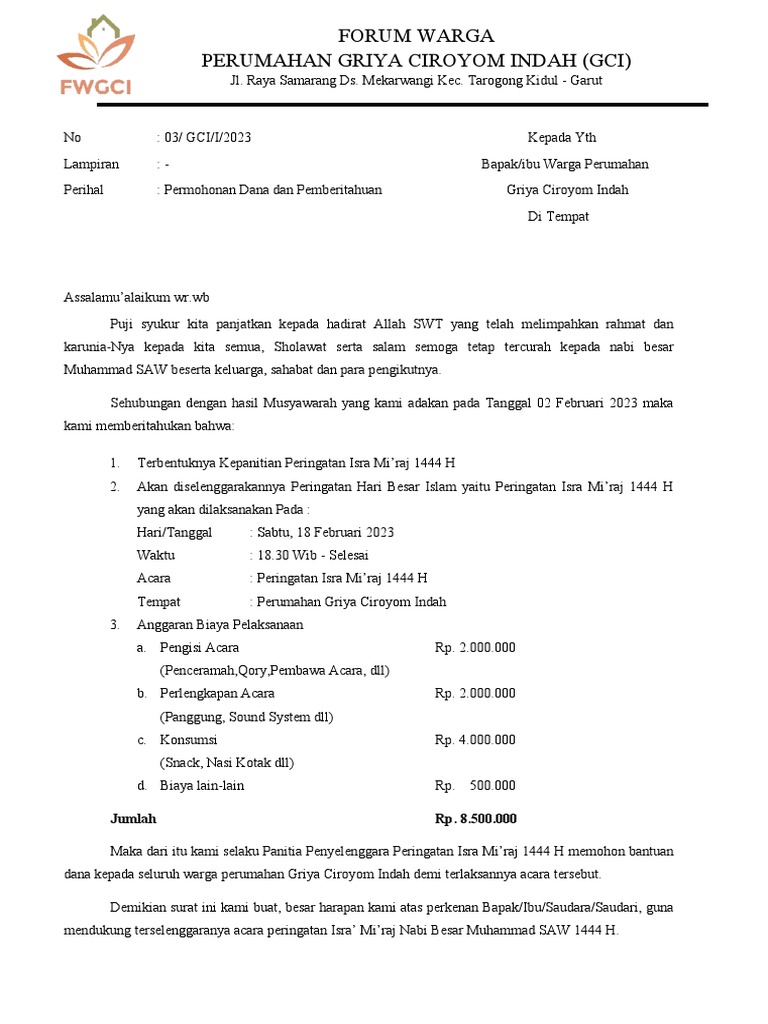 Sirkulir Permohonan Dana Isra Miraj | PDF