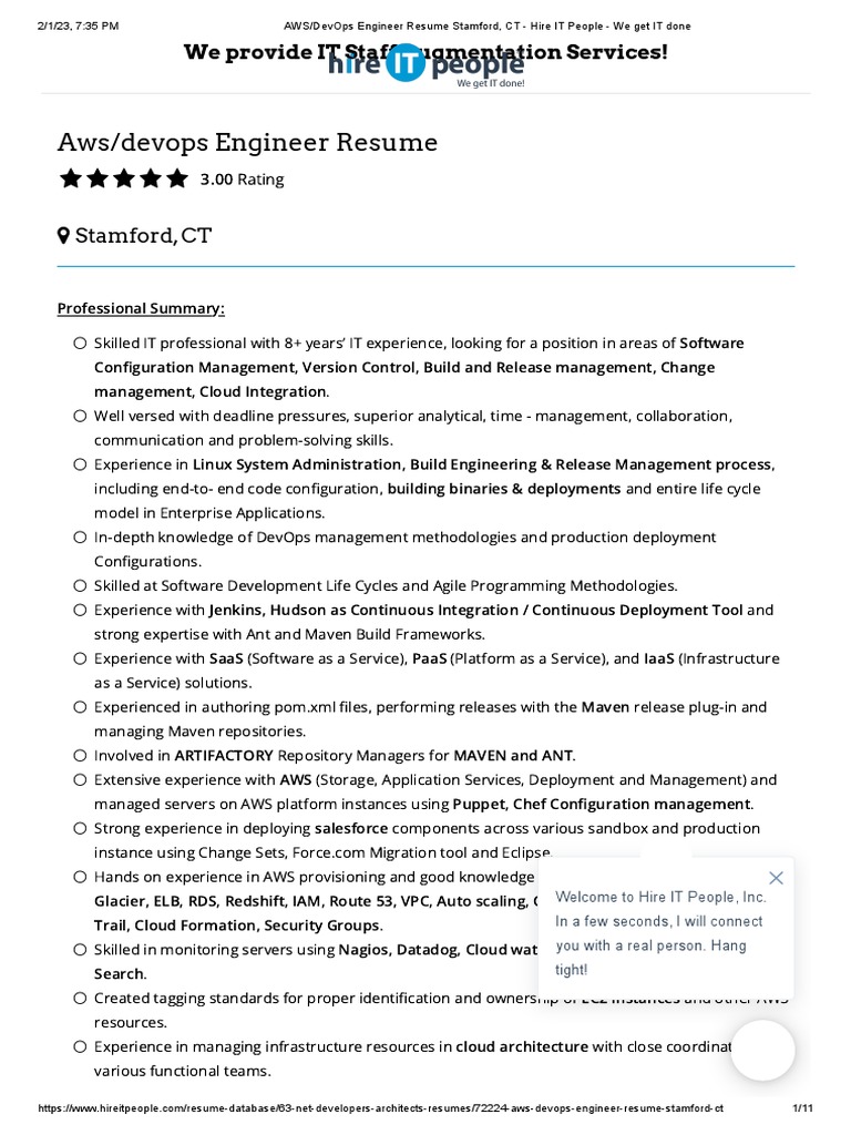 AWS - DevOps Engineer Resume Stamford, CT - Hire IT People - We Get IT Done | PDF | Cloud ...