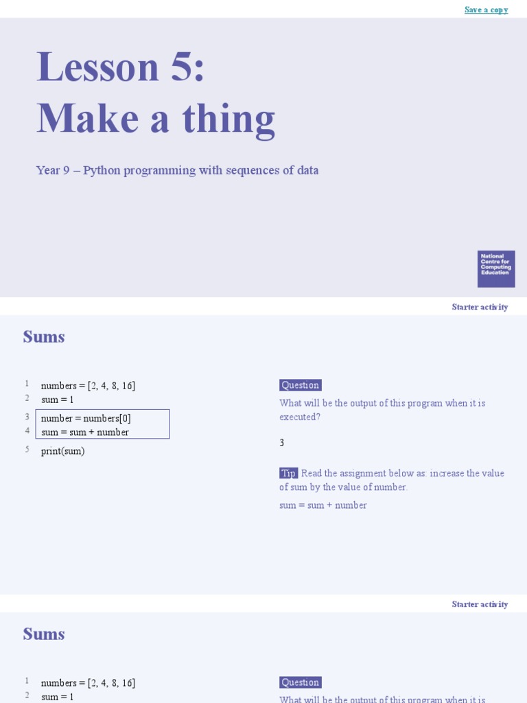L5 Slides - Python Programming With Sequences of Data - Y9 | PDF ... L5 Slides - Python Programming With Sequences of Data - Y9 | PDF ...