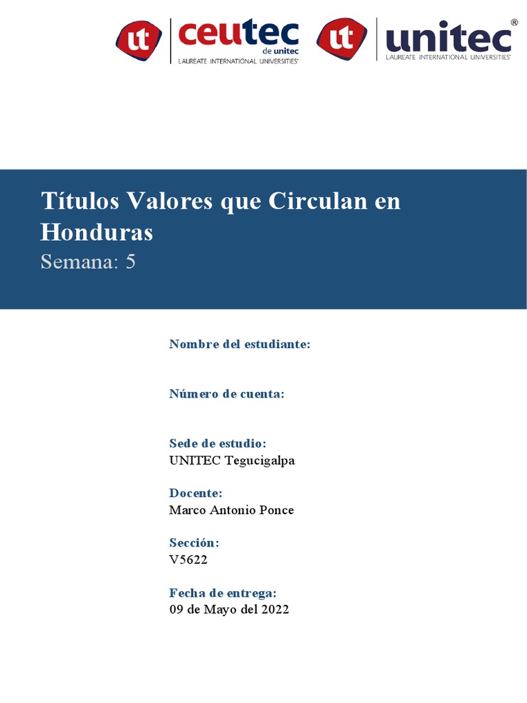 Titulos Valores Que Circulan en Honduras Tarea 5.1 - S5 | PDF