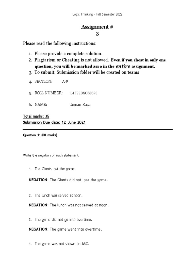 Assignment # 3: Please Read The Following Instructions: 1. Please Provide A Complete Solution ...