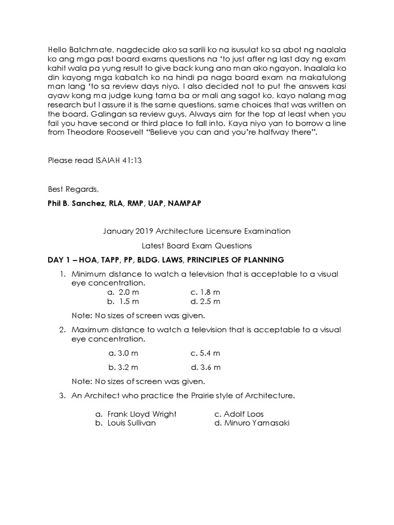 January 2019 Ale Board Exam V2 - 1 | PDF | Building Engineering