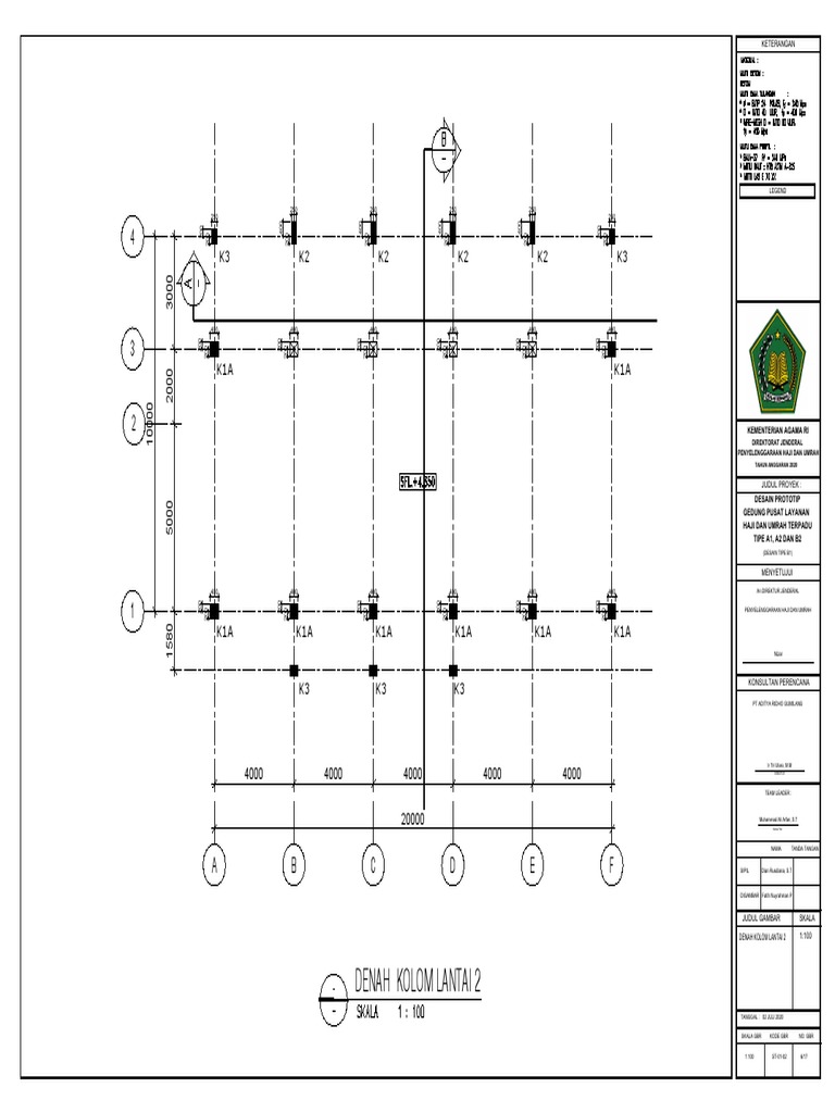 Denah Kolom Lantai 2: K3 K3 K2 K2 K2 K2 | PDF