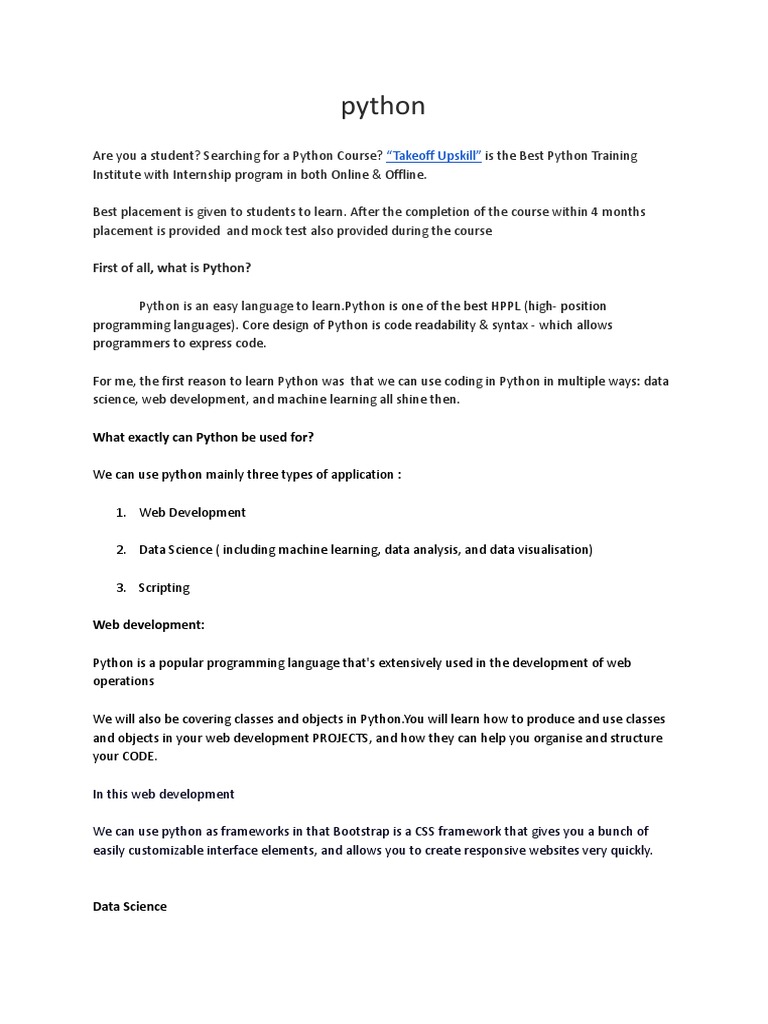 Python Content For Takeoffupskill Pdf Machine Learning Python Programming Language