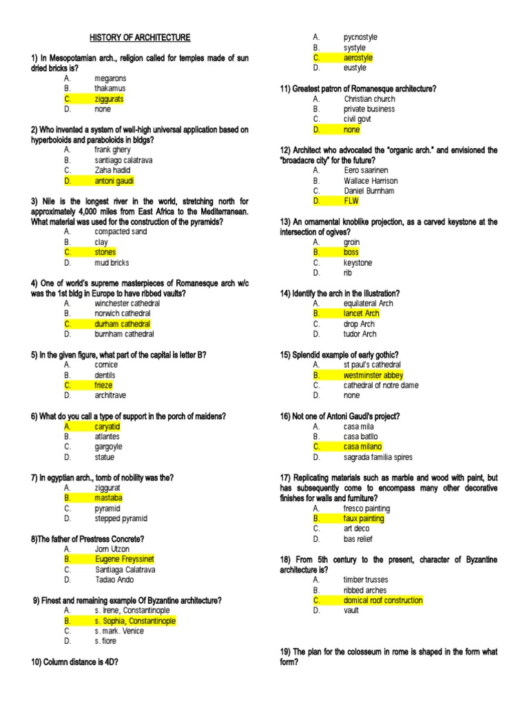 History of Architecture - Multiple Choice Questions | PDF | Dome ...