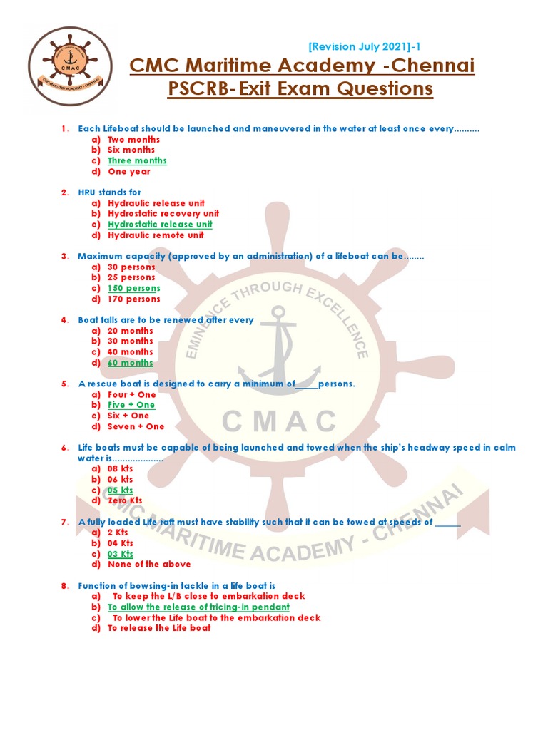 PSCRB+ Exit Exam Q & A - 1 | PDF | Shipping | Ships