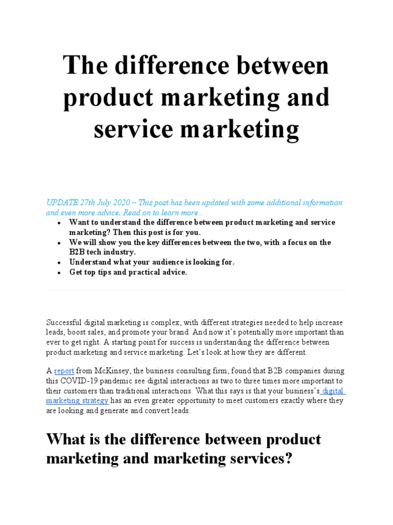 The Difference Between Product Marketing and Service Marketing | PDF ...