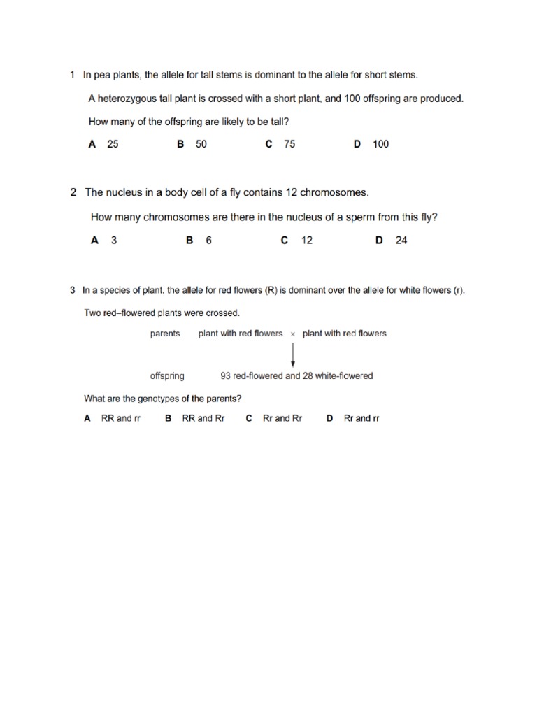 Biology IV (Inheritance - MCQ 2) | PDF