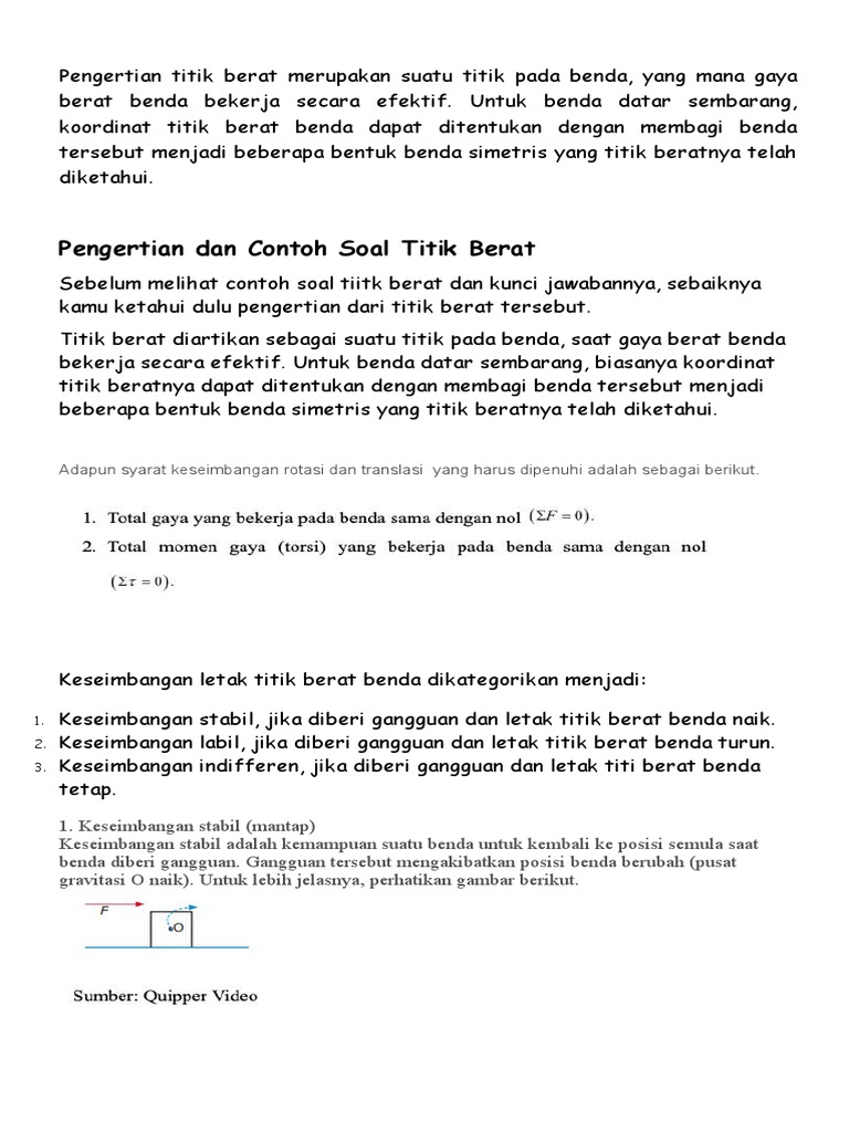 Pengertian Titik Berat Merupakan Suatu Titik Pada Benda | PDF