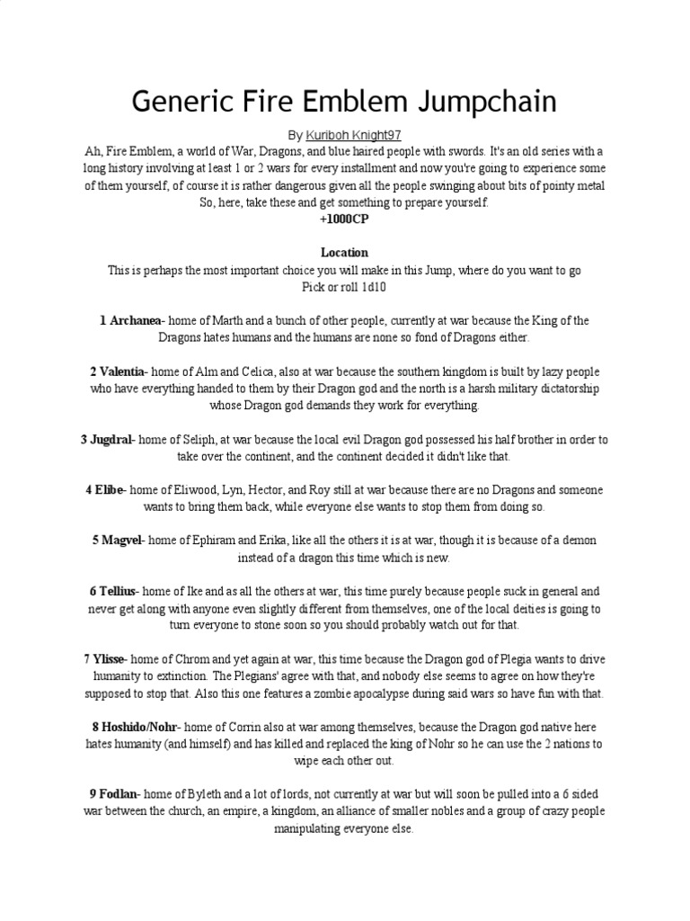 Fire Emblem Jumpchain Guide | PDF | Armour | Dragon