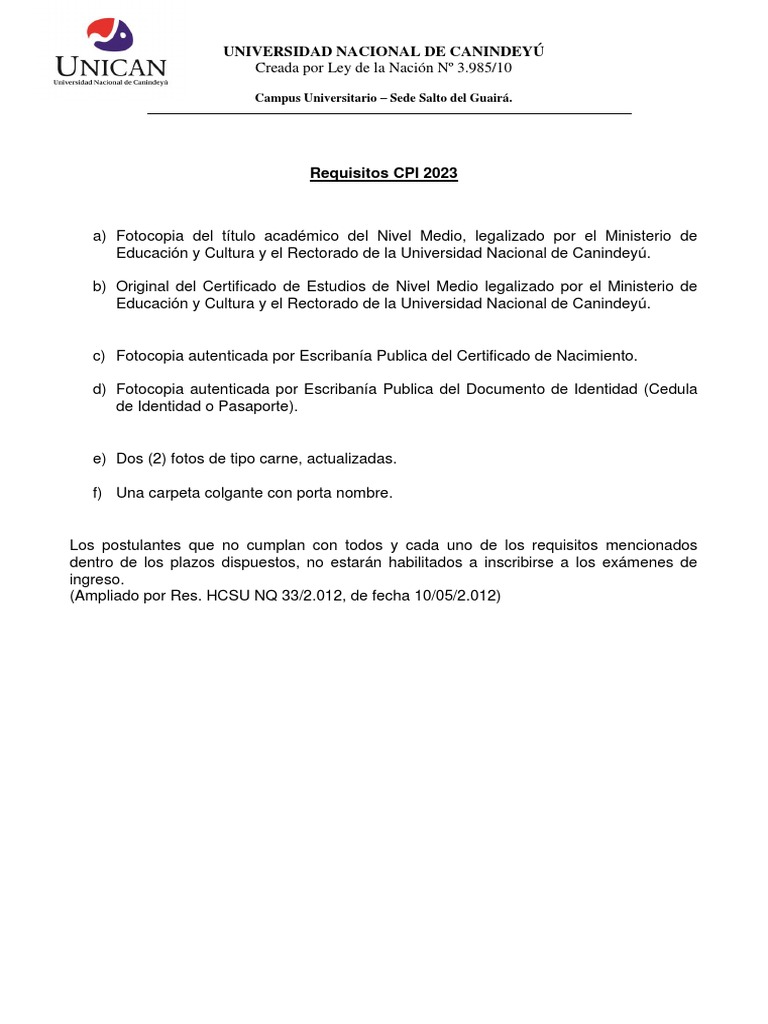 Requisitos CPI 2023 | PDF