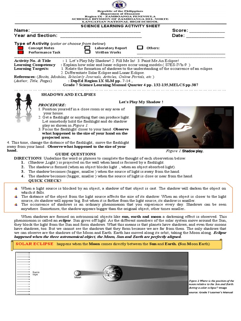 Las Science 7 W7 8 | PDF | Solar Eclipse | Shadow