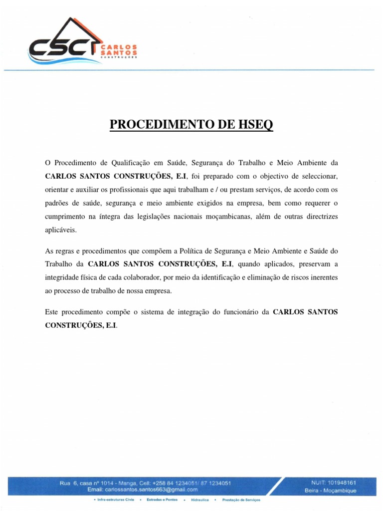 Procedimento De Hseq Pdf Ambiente Natural Desperdício