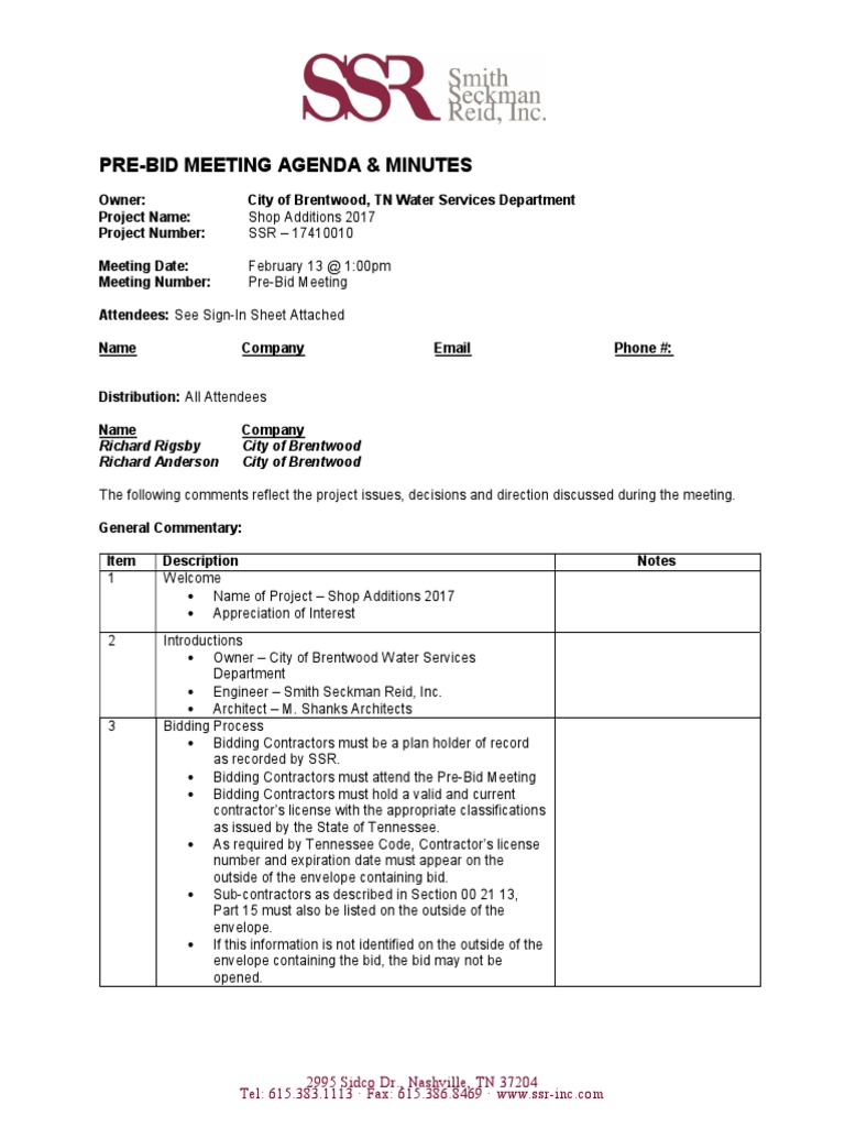 Pre-Bid Meeting Agenda | PDF