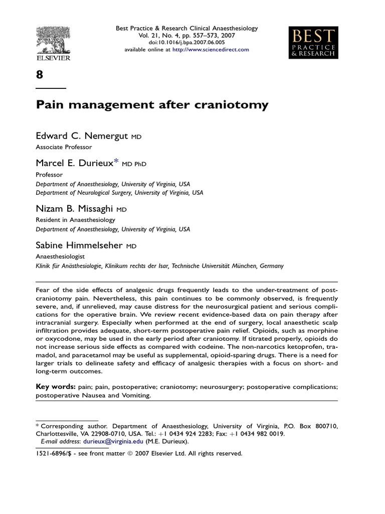 Pain Management After Craniotomy | PDF | Analgesic | Opioid