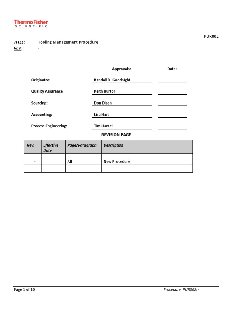 Tooling Management Procedure Overview | PDF | Calibration ...