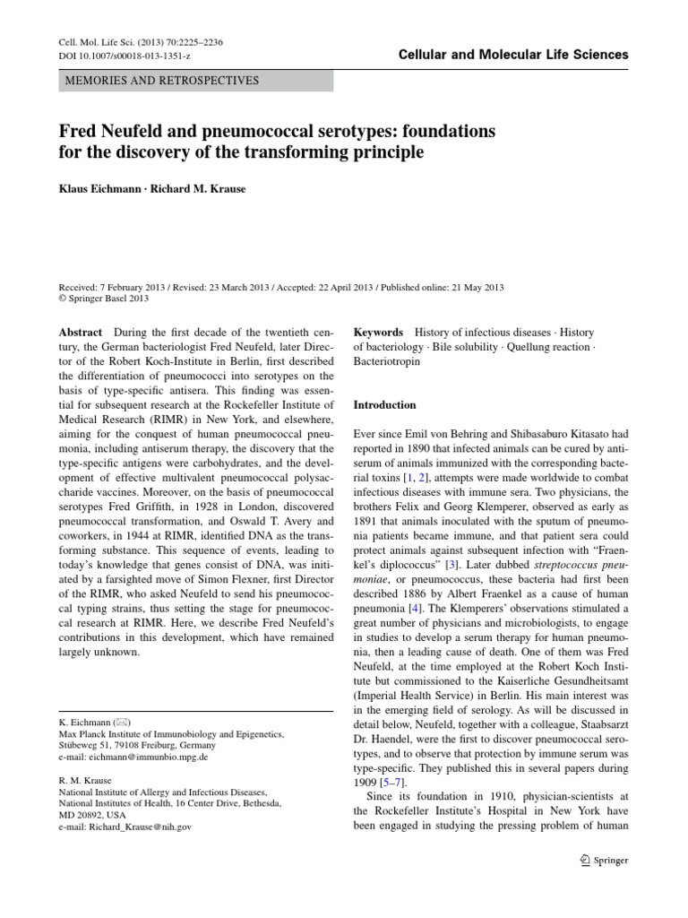 Fred Neufeld and Pneumococcal Serotypes: Foundations For The Discovery ...