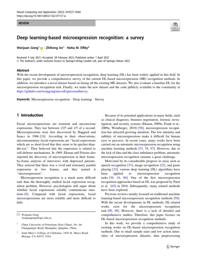 Deep Learning Survey Of Microexpression Recognition Methods Pdf Deep Learning Artificial
