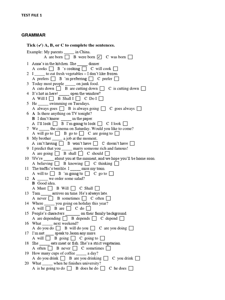 Grammar and Vocabulary Test Guide | PDF | Foods | Nutrition