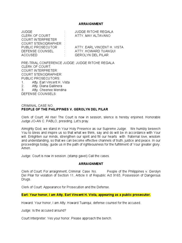 Pretrial Script | PDF | Prosecutor | Plea Bargain