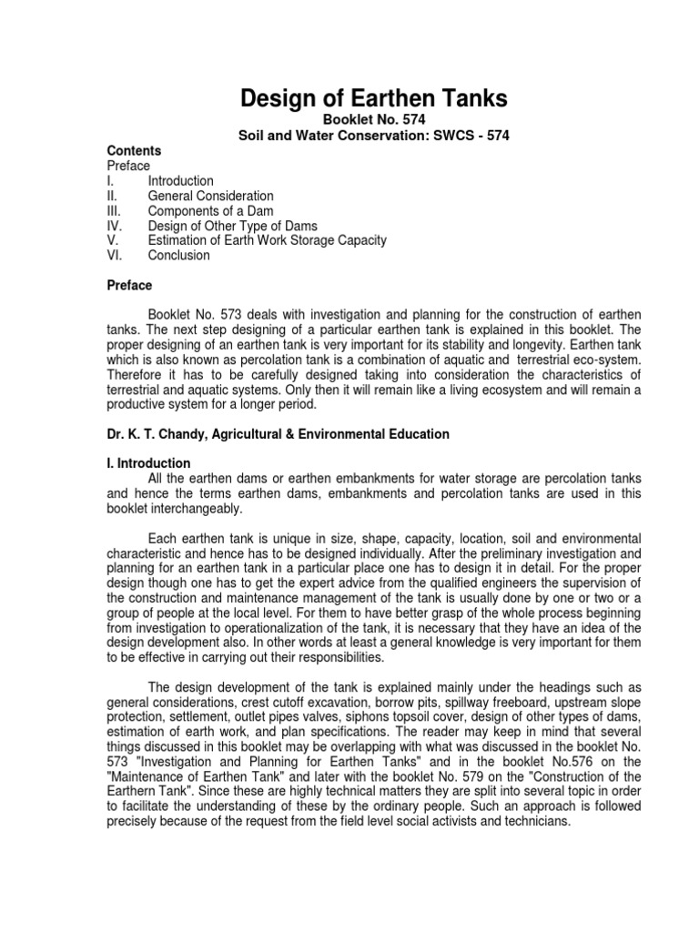 Design of Earthen Tanks | Download Free PDF | Dam | Soil Mechanics