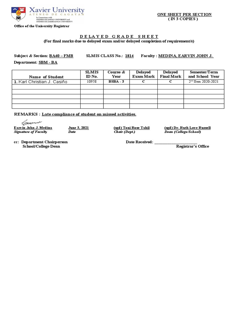 Delayed Grade Form | PDF