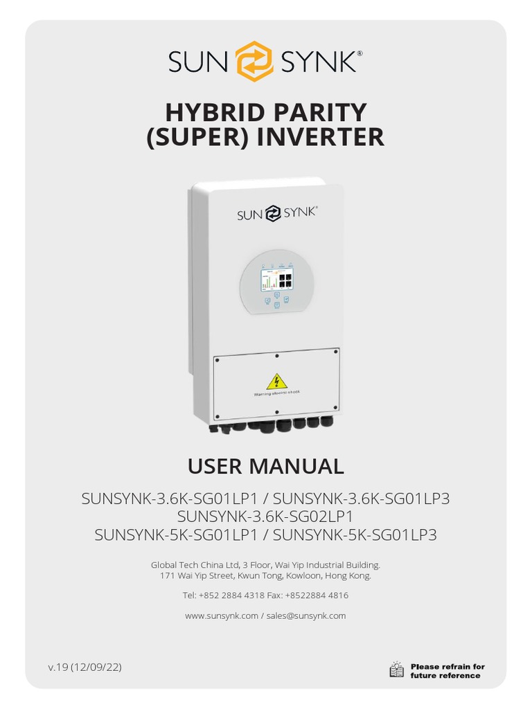Sunsynk Hybrid Inverter 3.6 5 UserManual v19 English | PDF | Power ...
