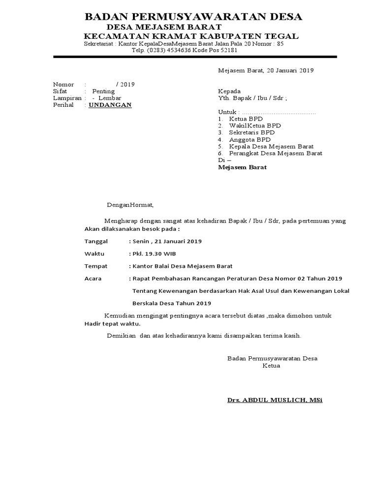 Surat Undangan BPD | PDF