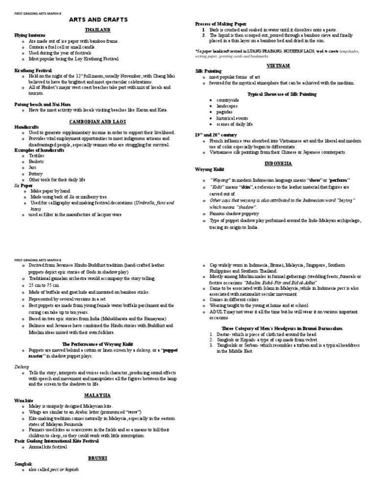 Arts and Crafts Handouts | PDF | Sculpture | Relief