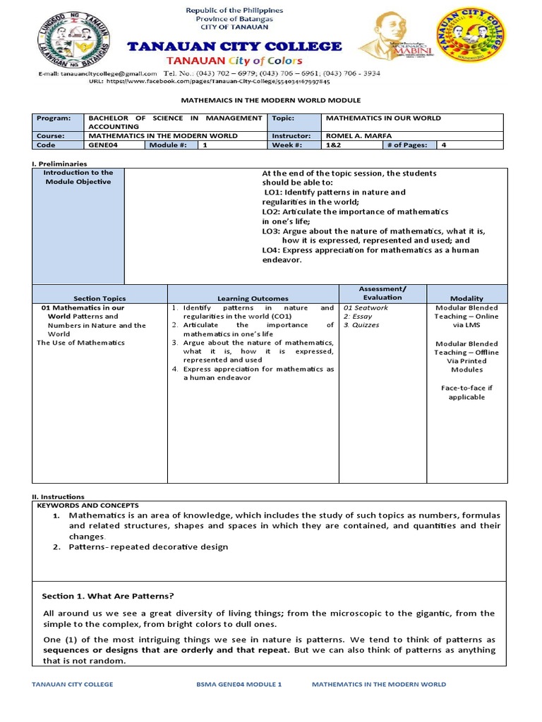 BSMA MITMW-Module 1 | PDF | Pattern | Mathematics