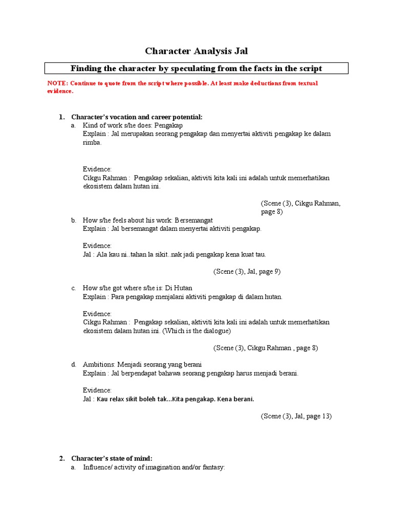 Character Analysis Form | PDF