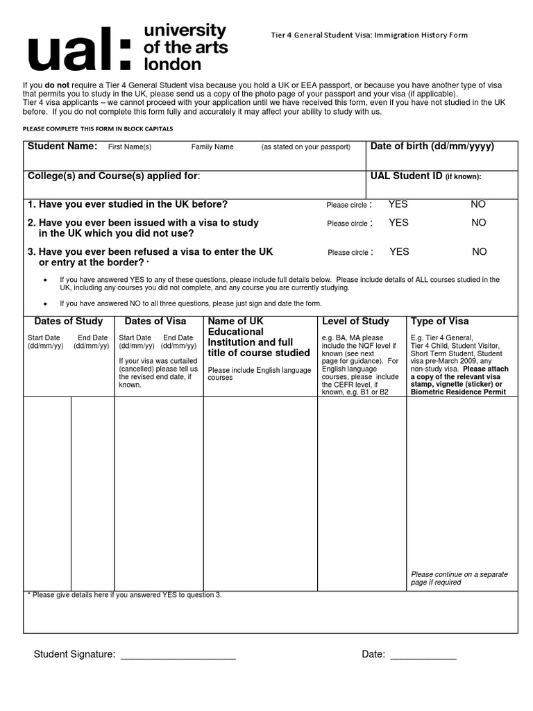 Tier 4 Immigration History Form | PDF | Diploma | Academic Degree