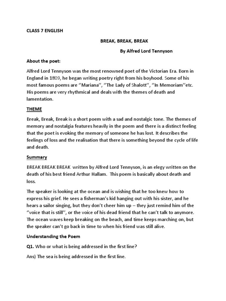 Analysis of "Break, Break, Break" Poem | PDF