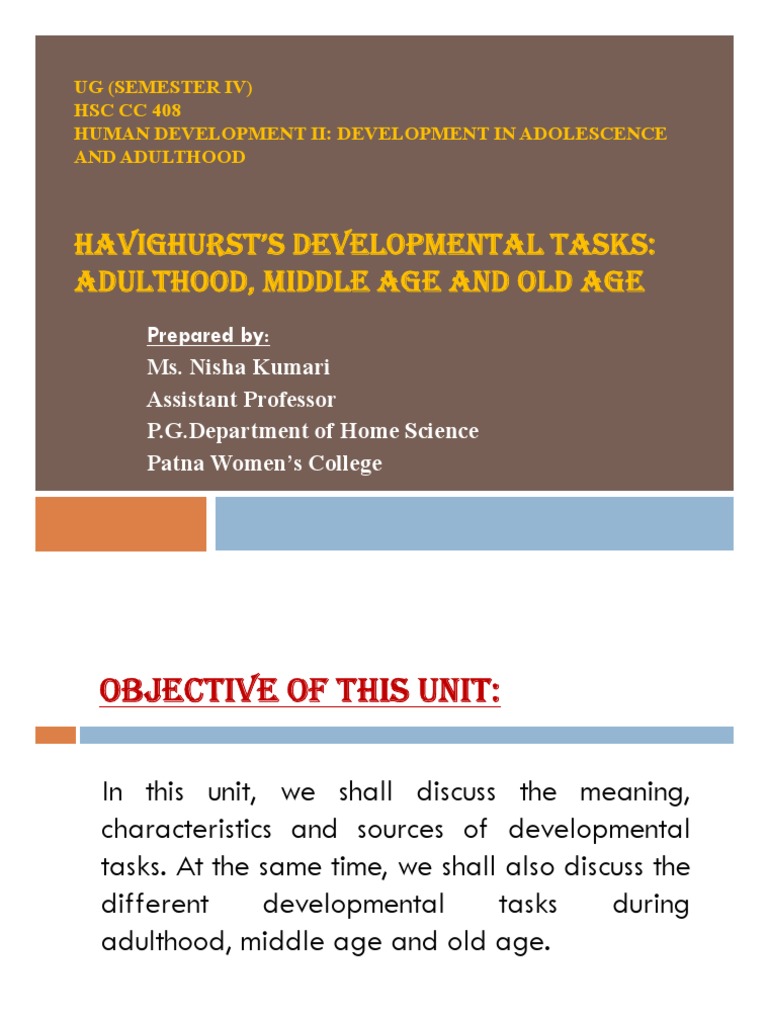 The Developmental Tasks - Adulthood, Middle Age and Old Age | PDF ...