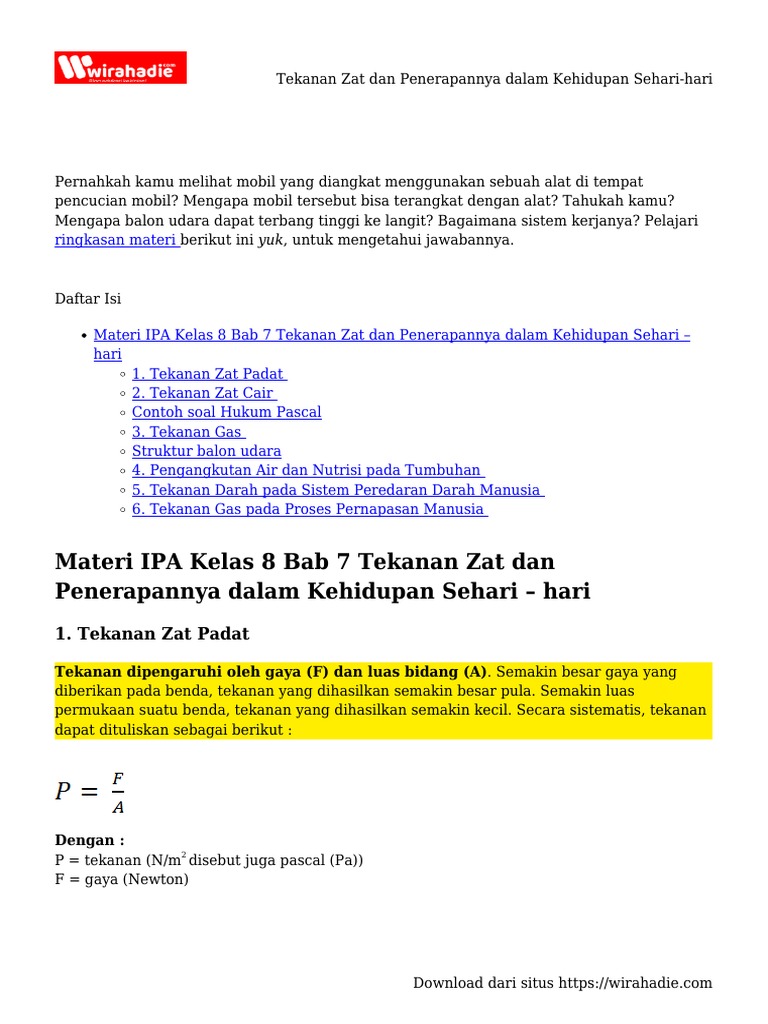 Tekanan Zat Dan Penerapannya Dalam Kehidupan Sehari-Hari | PDF