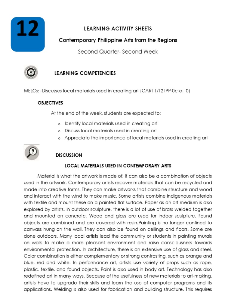 LAS Contemporary-Arts Grade-12 Week-2 | PDF | Paintings | Coconut