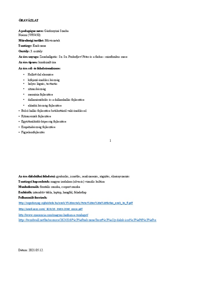 Javított+ Reflexió Gárdonyiné Szarka Noémi Péter És A Farkas | PDF