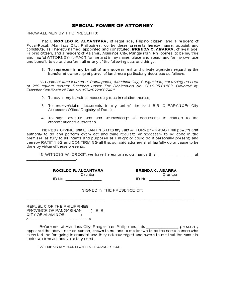 Spa Bir Transfer | PDF | Power Of Attorney | Natural Resources Law