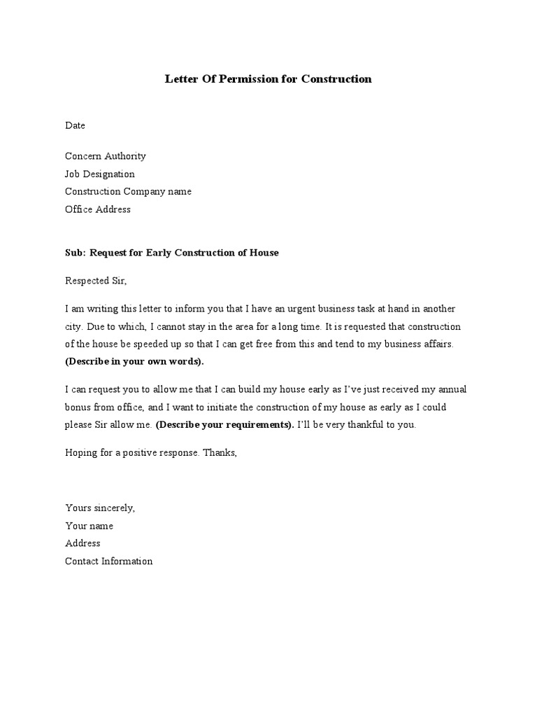 Letter of Permission For Construction - #2z47wpc-06!22!02 | PDF
