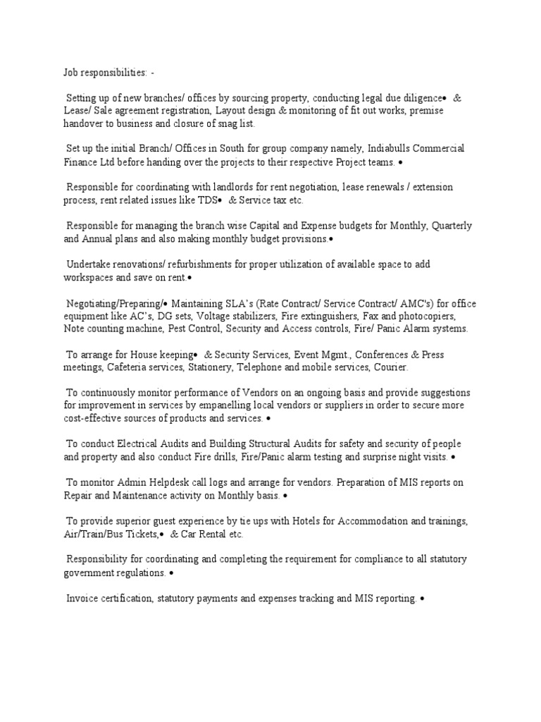 JD For Zonal Admin Head Role | PDF