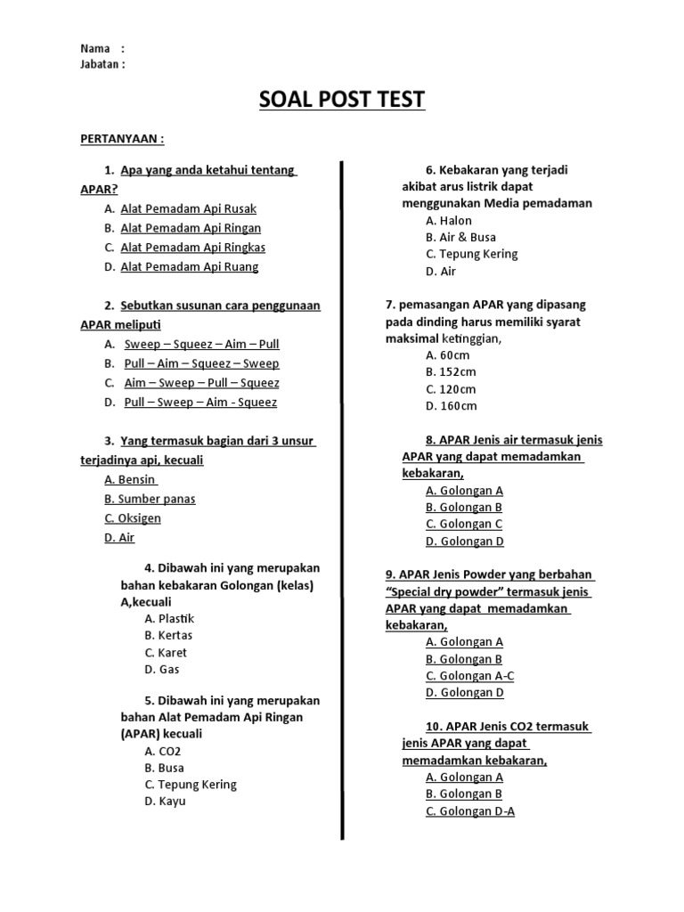 Soal Post Test | PDF