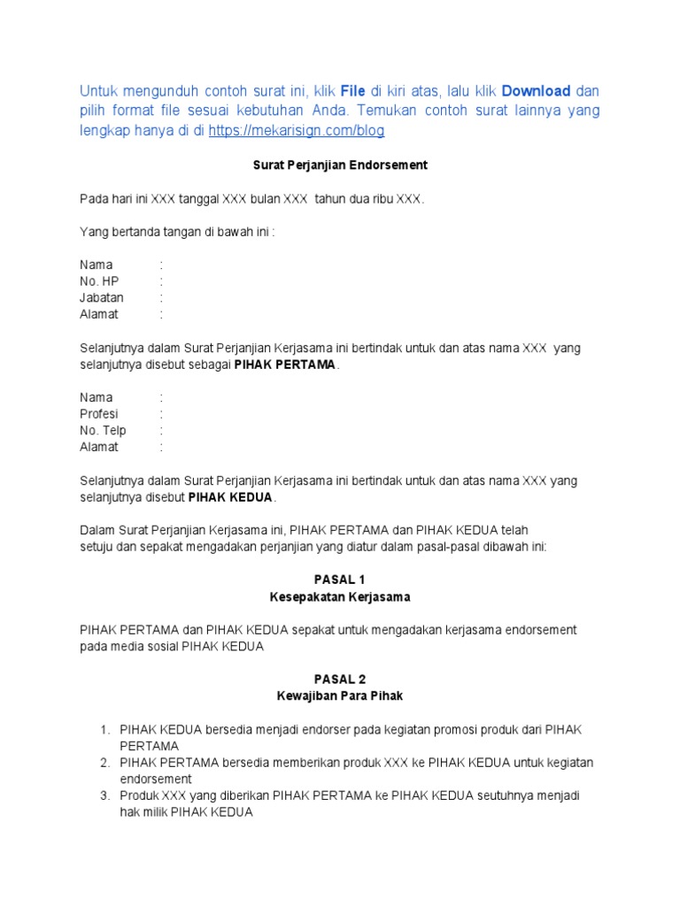 Contoh Kontrak Endorsement | PDF