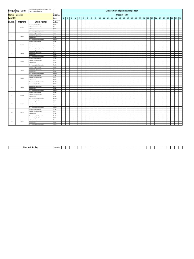 Mazak Grease Cartridge Check Sheet | PDF | Frequency | Rates