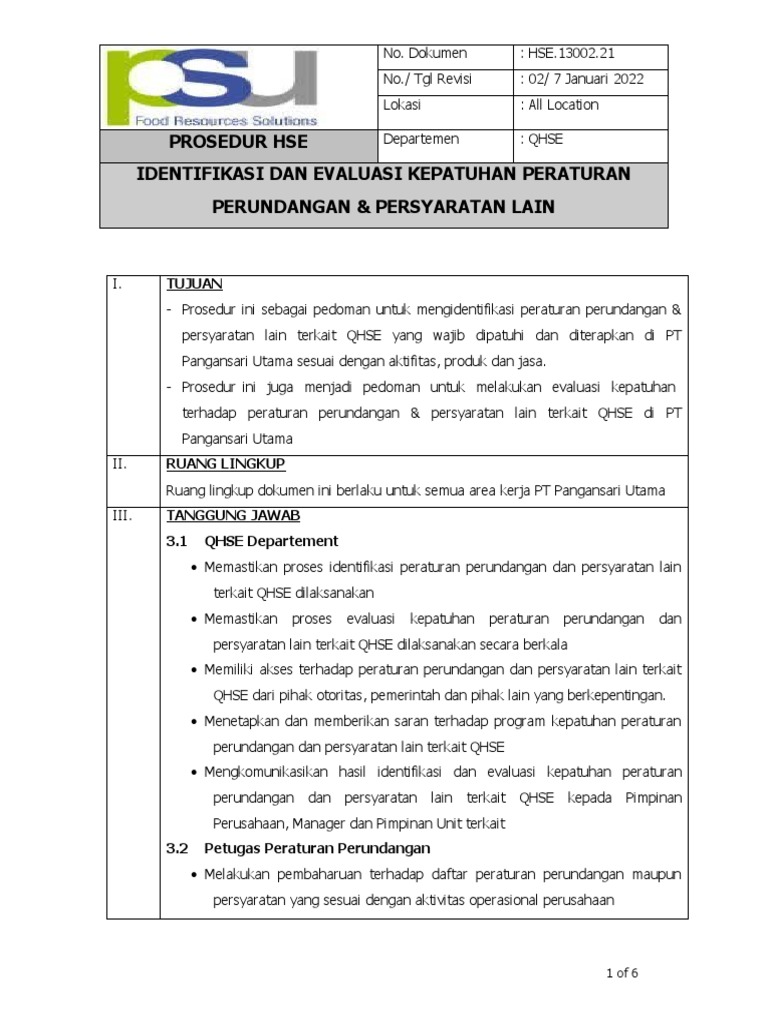 21.prosedur Identifikasi & Evaluasi Peraturan Rev | PDF