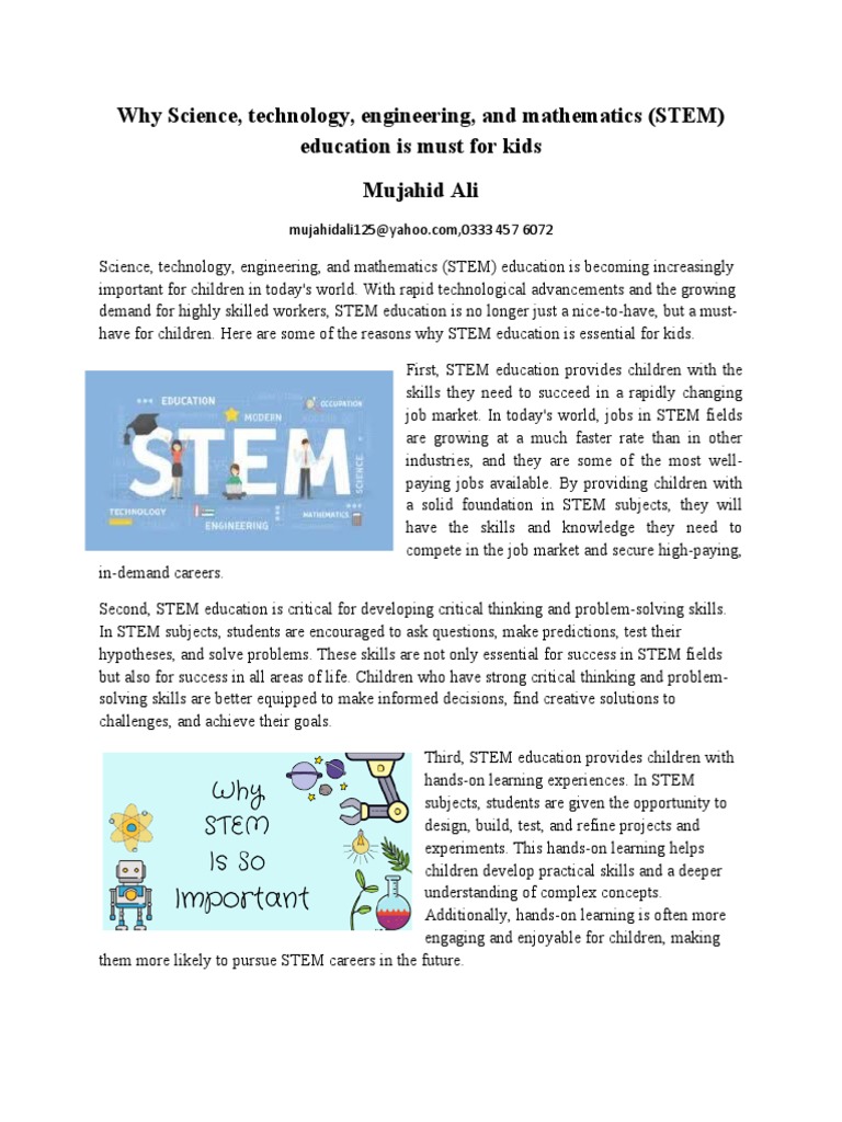 Why STEM Eduction Is Must For Kids | PDF | Science, Technology ...