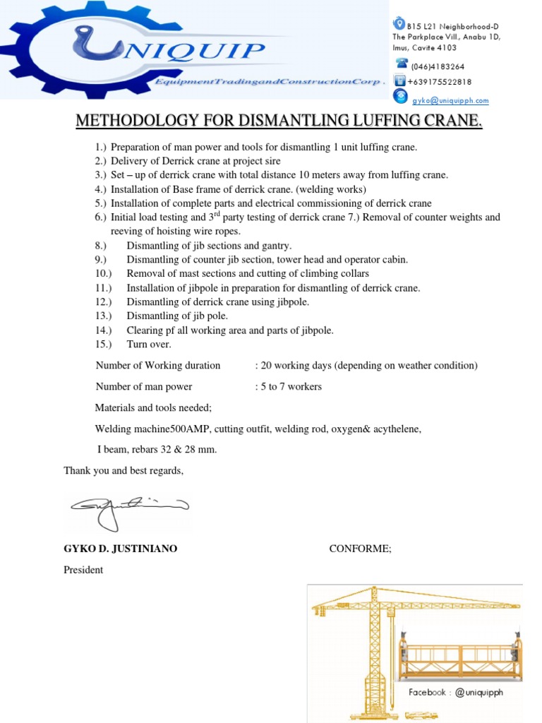 Dismantling Luffing Crane Methodology | PDF