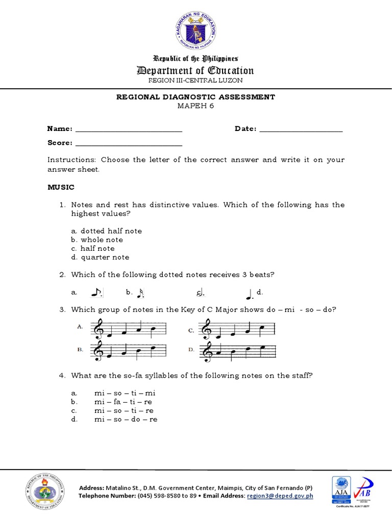 Grade 6 MAPEH Assessment Tool FINAL | PDF | Tempo | Obesity