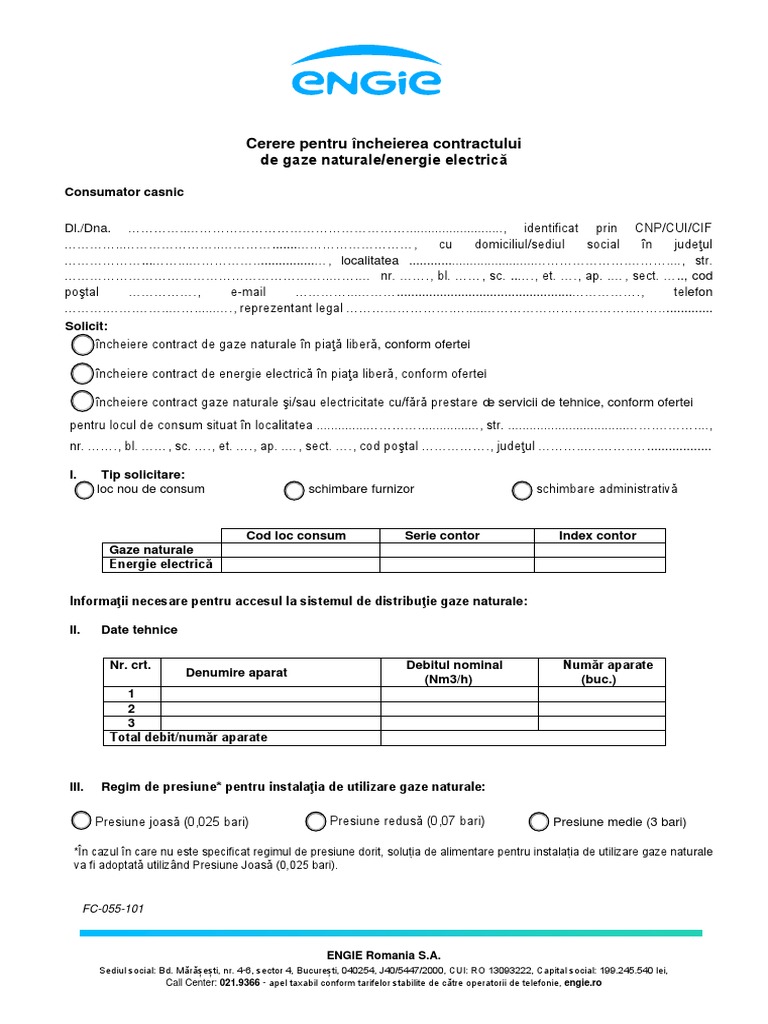 Cerere Pentru Încheiere Contract de Furnizare Gaze Naturale Sau Energie ...