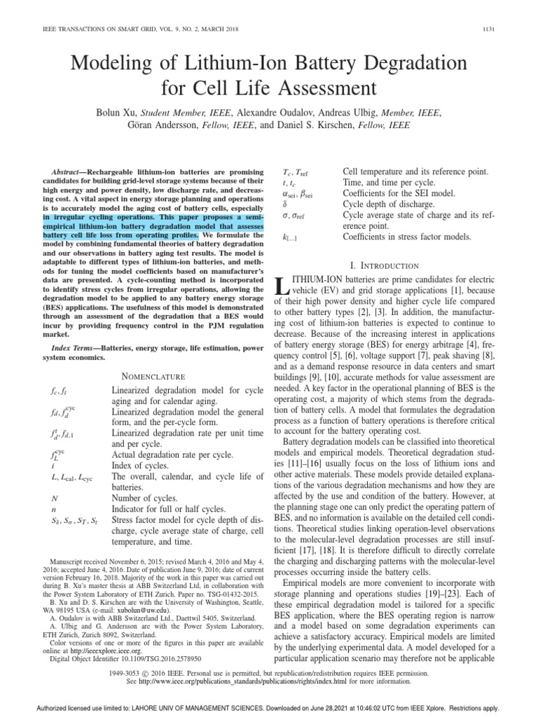 Battery Degradation UnivWashington ETH2018 | PDF | Lithium Ion Battery ...